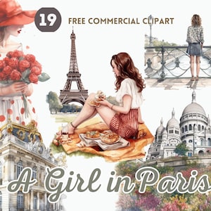 A Girl in Paris Watercolor Clipart Bundle Free Commercial France PNG ...