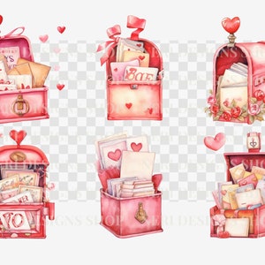 Love Letter Mailbox Watercolor Clipart Bundle, Valentine's Day Romance ...