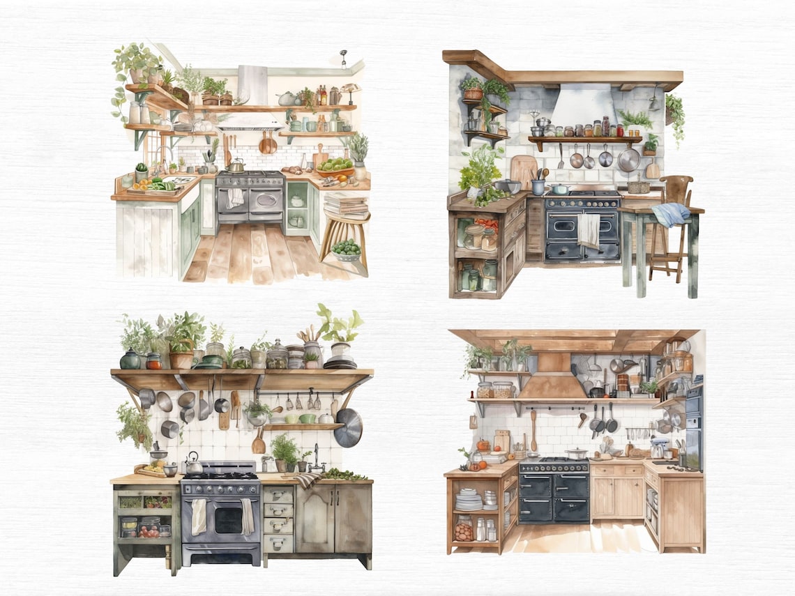 Cozy Kitchen Watercolor Clipart Bundle Free Commercial - Etsy
