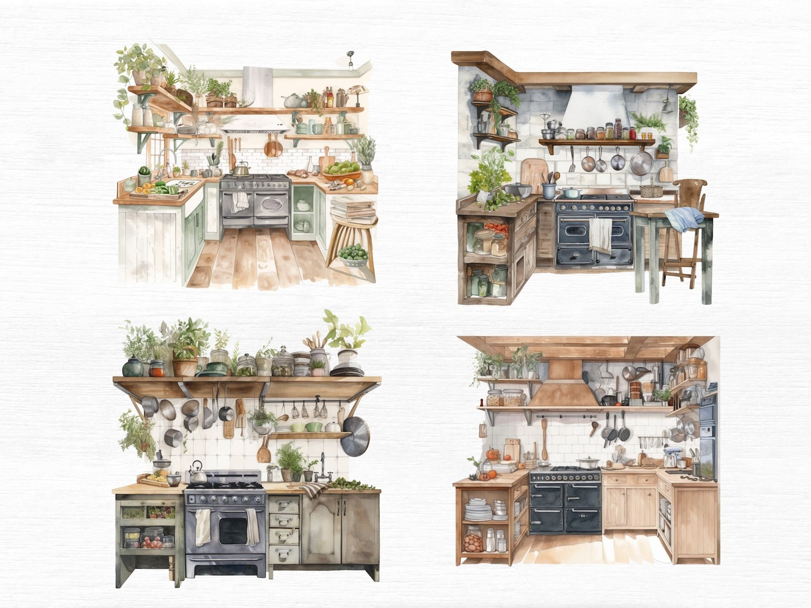 Cozy Kitchen Watercolor Clipart Bundle Free Commercial - Etsy