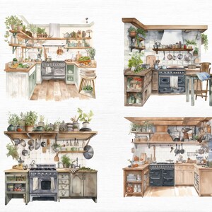 Cozy Kitchen Watercolor Clipart Bundle Free Commercial Watercolor ...