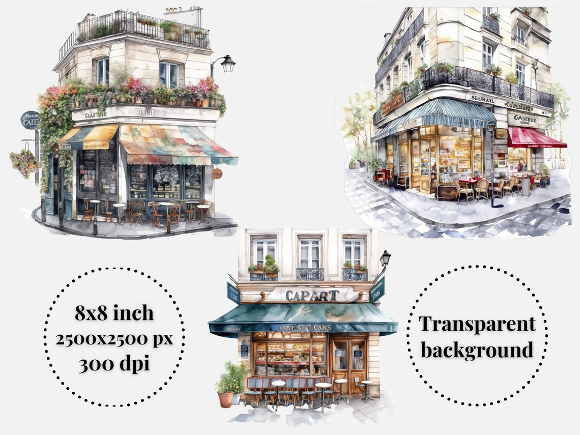 Coffe Shop Watercolor Clipart Bundle Paris Cafe Shop Free - Etsy