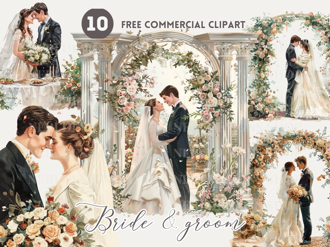 Bride and Groom Watercolor Clipart Bundle Wedding Free Commercial PNG ...