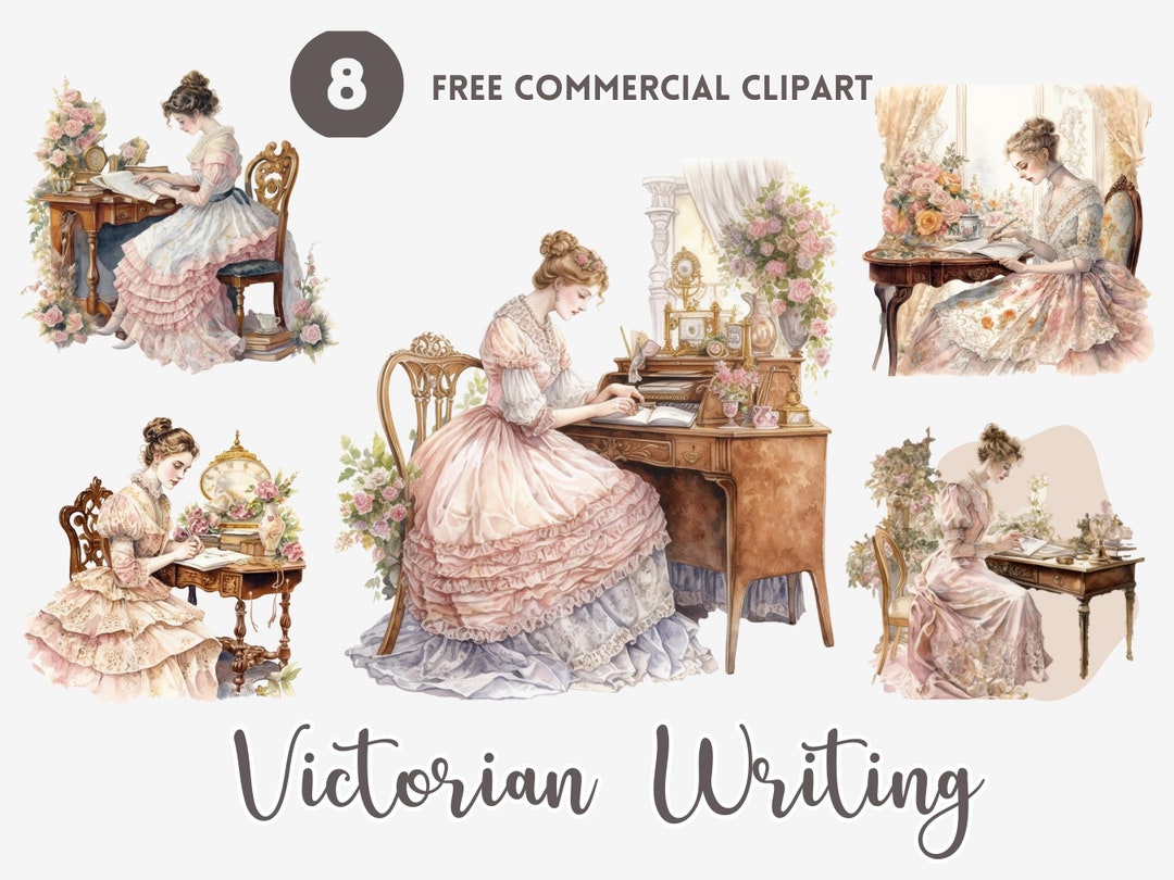 Victorian Lady Writing Watercolor Clipart Bundle Free Commercial ...
