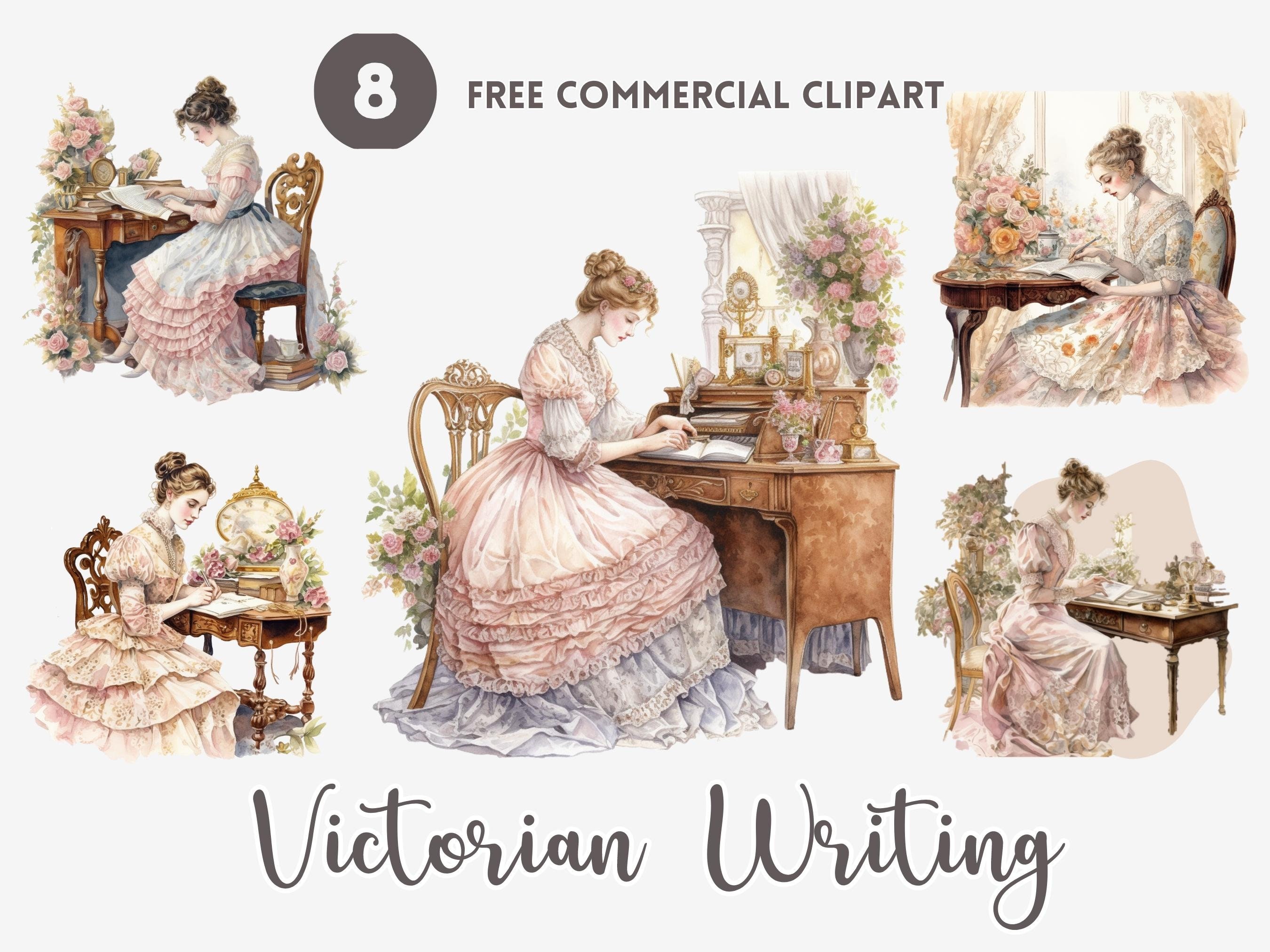 Victorian Lady Writing Watercolor Clipart Bundle Free - Etsy