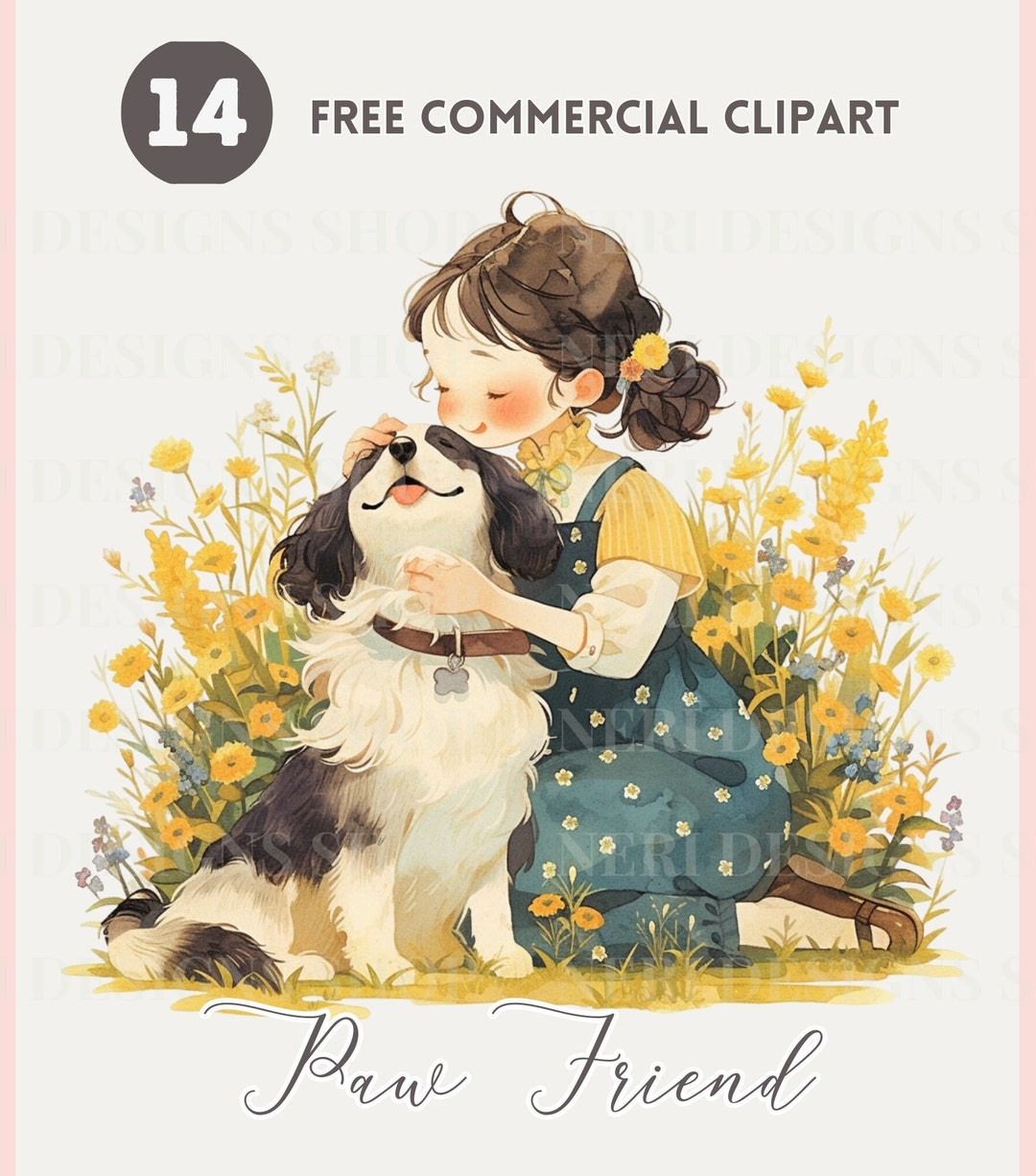 Cute Girl and Dog Watercolor Clipart Bundle, Girl and Pet Free ...