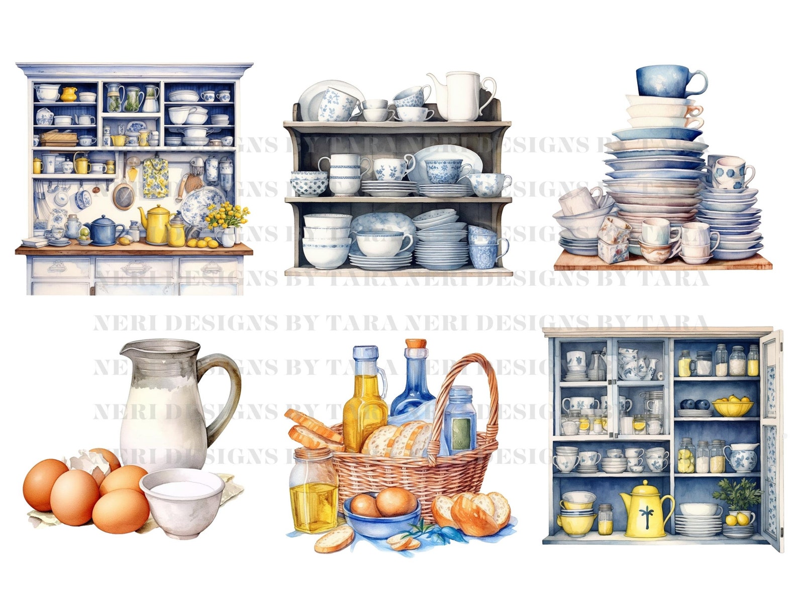 Cozy Kitchen Watercolor Clipart Bundle, Food Free Commercial PNG Set ...