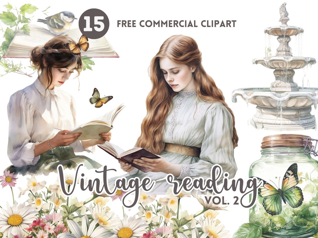 Vintage Reading Watercolor Clipart Bundle Outdoor Reading Free ...