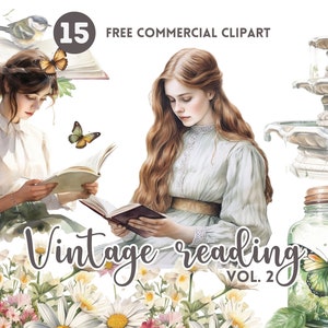 Vintage Reading Watercolor Clipart Bundle Outdoor Reading Free ...