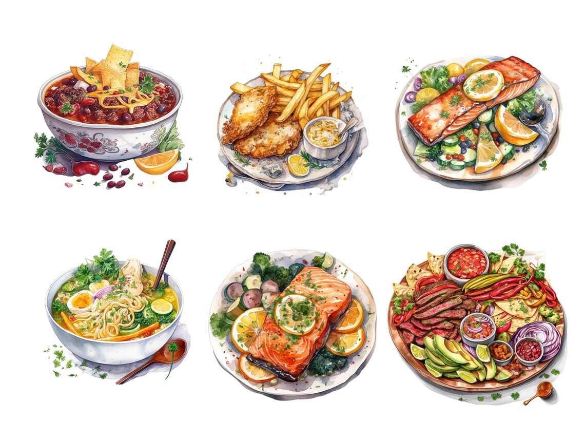 Hearty Meal Watercolor Clipart Bundle Free Commercial Cuisine - Etsy