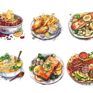 Hearty Meal Watercolor Clipart Bundle Free Commercial Cuisine PNG ...