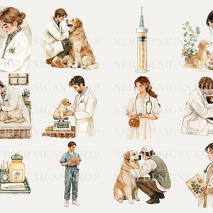 Veterinarian With Dog Watercolor Clipart Animal Doctor and Cat Free ...