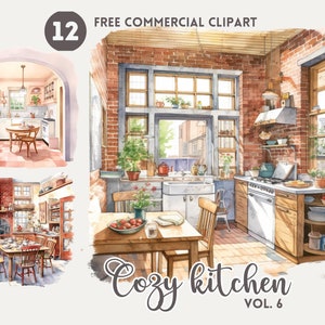 Cozy Kitchen Watercolor Clipart Bundle, Cozy Cooking Free Commercial ...