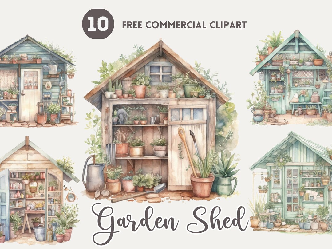 Garden Shed Watercolor Clipart Bundle Free Commercial Cottagecore PNG ...