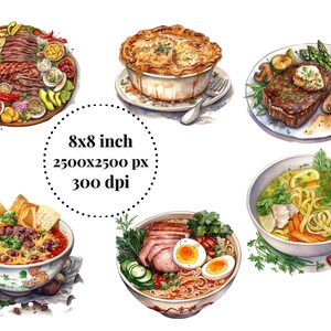 Hearty Meal Watercolor Clipart Bundle Free Commercial Cuisine PNG ...