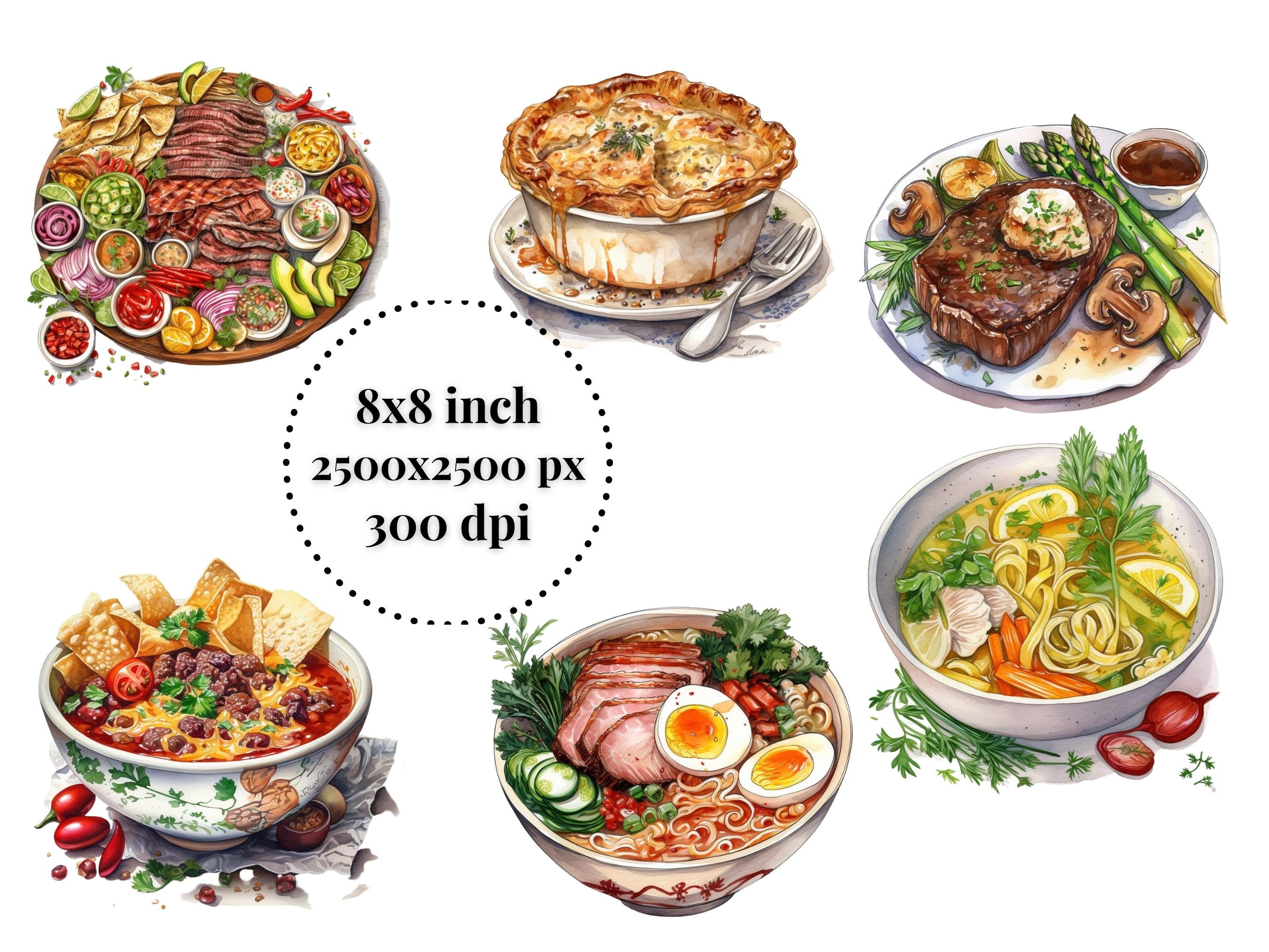 Hearty Meal Watercolor Clipart Bundle Free Commercial Cuisine - Etsy