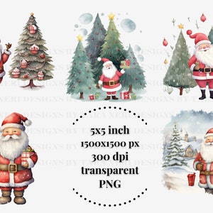 Cute Santa Claus Watercolor Clipart Bundle, Christmas Tree, Free ...