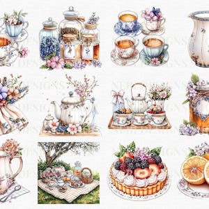 Tea Time Watercolor Clipart, Vintage Tea Gathering Free Commercial PNG ...