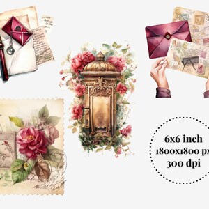 Vintage Postal Watercolor Clipart Bundle Retro Postage Free Commercial ...