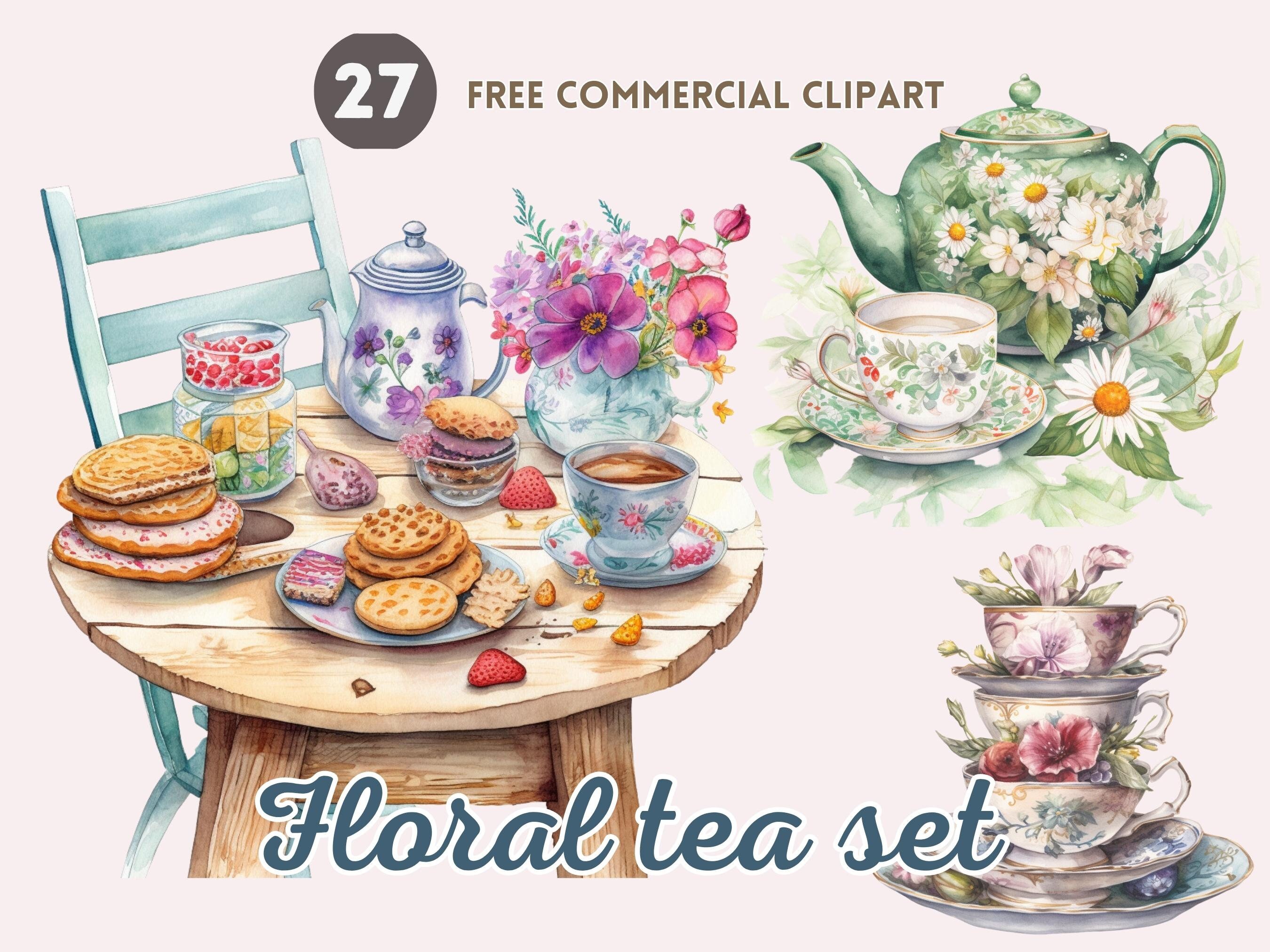 Vintage Tea Cup Watercolor Clipart Bundle Free Commercial - Etsy
