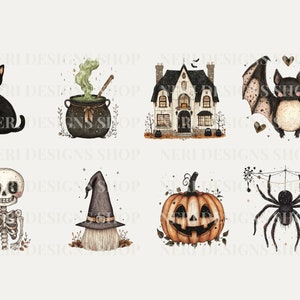 Halloween Watercolor Clipart, Spooky House Free Commercial PNG, Witch ...