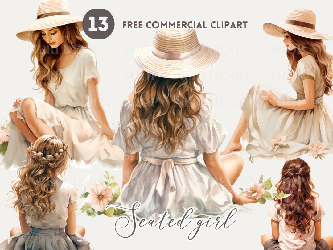 Back View Girl Watercolor Clipart Bundle, Lady Free Commercial PNG Set ...