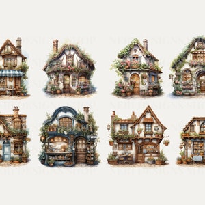 Rustic Storefront Watercolor Clipart Bundle, Whimsical Countryside ...