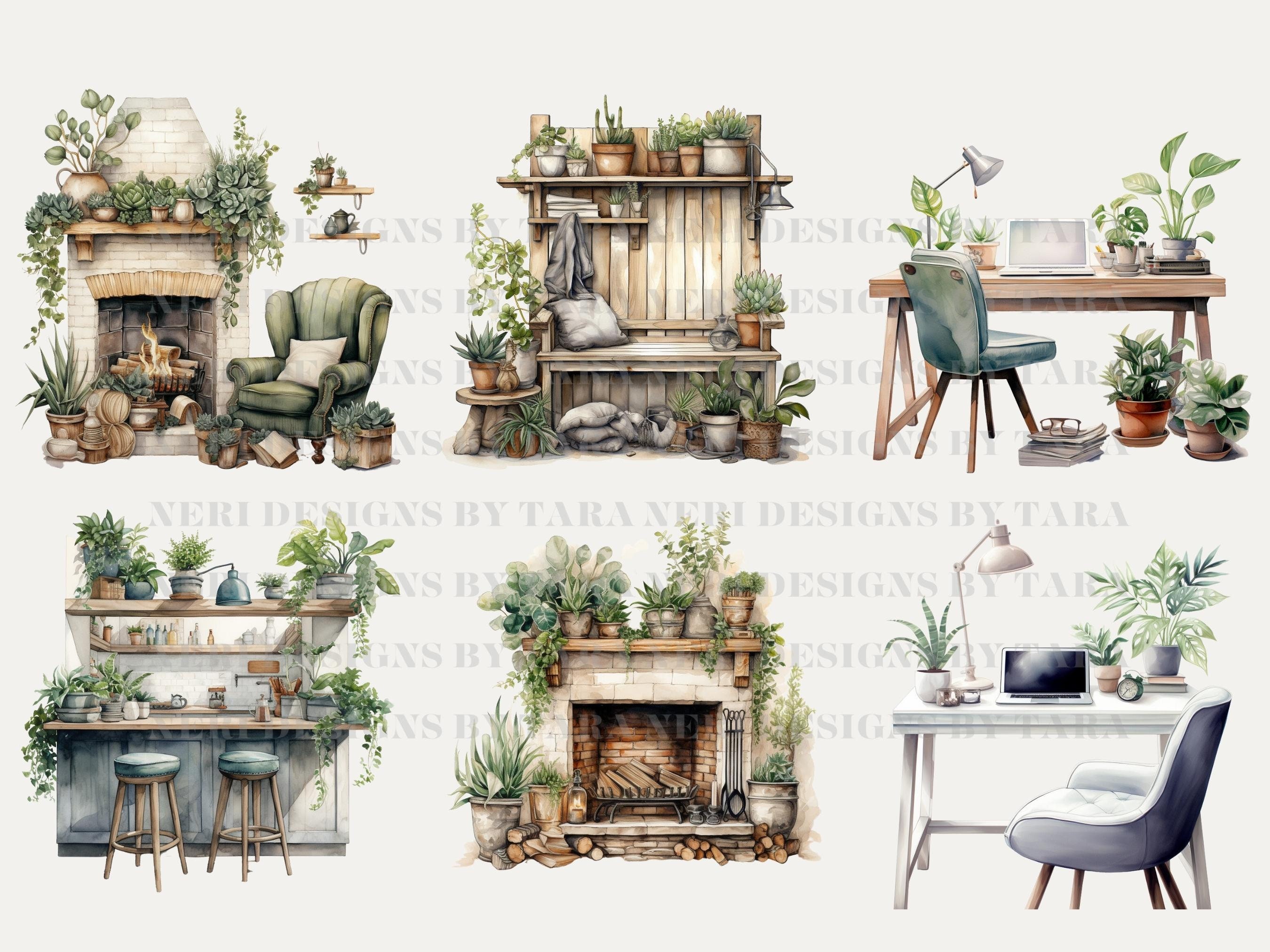 Scandinavian Home Interior Watercolor Clipart Bundle - Etsy