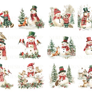 Snowman and Animals Watercolor Clipart, Winter Forest Friend, Christmas ...