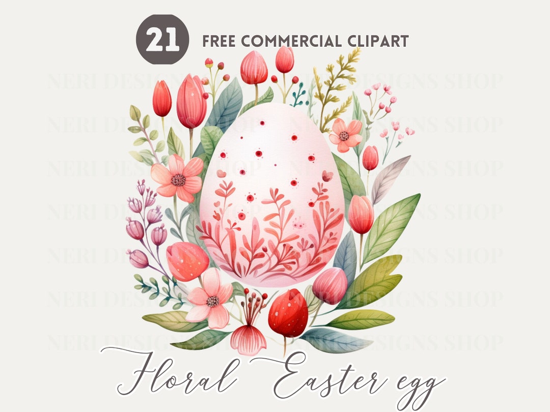 Easter Egg Watercolor Clipart Bundle, Floral Egg Free Commercial PNG ...