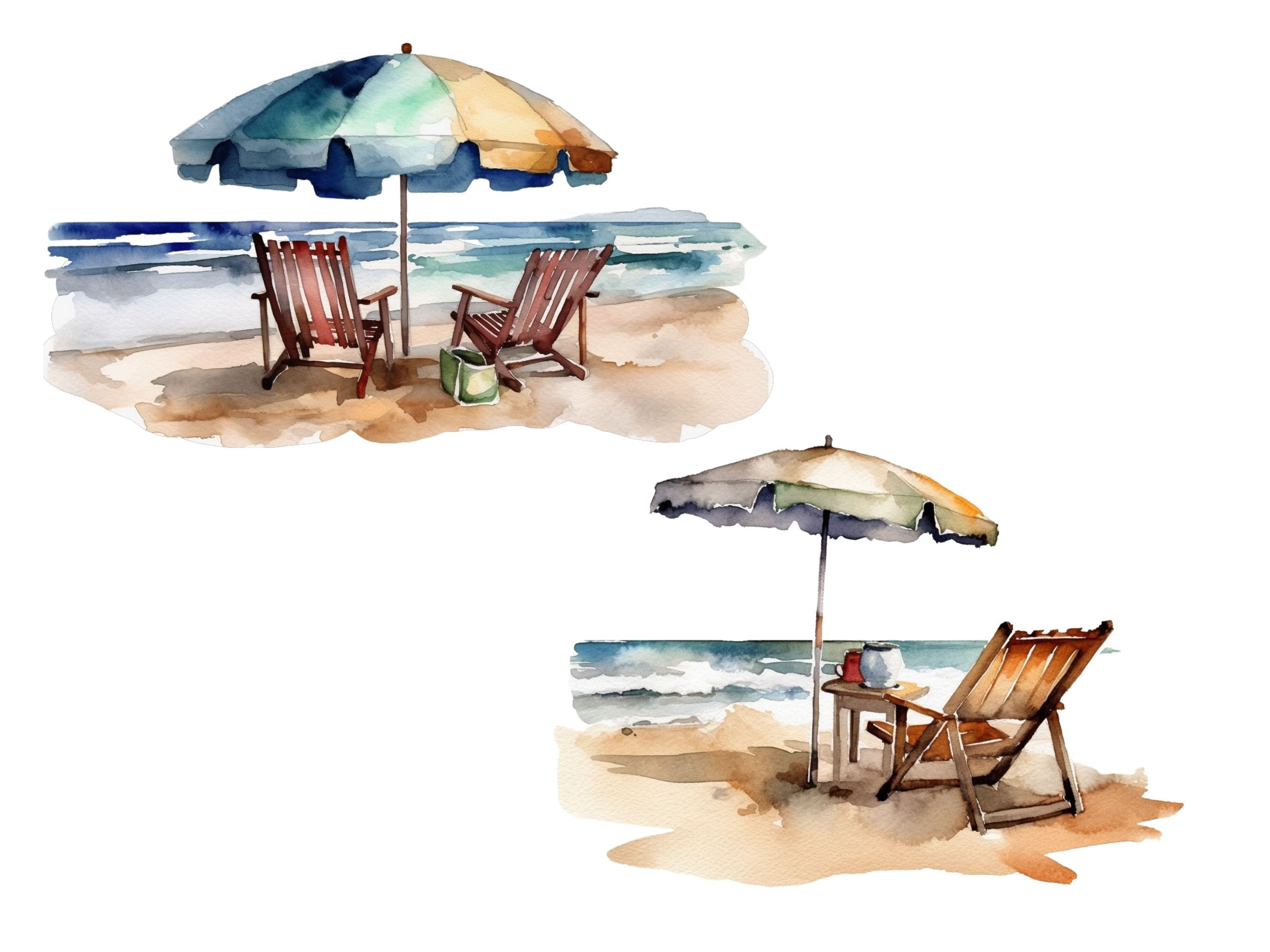 Beach Scene Watercolor Clipart Bundle Free Commercial Nature - Etsy
