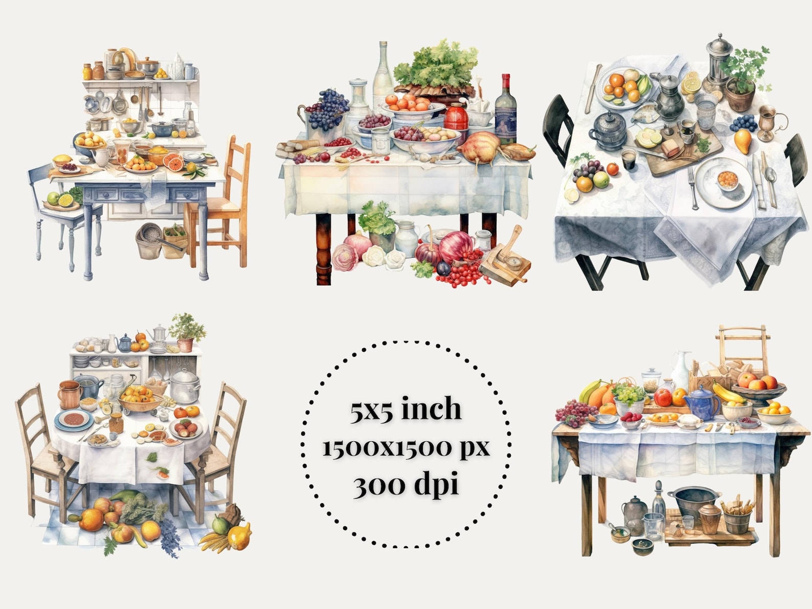 Kitchen Table Watercolor Clipart Bundle Culinary Free - Etsy