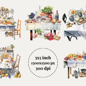 Kitchen Table Watercolor Clipart Bundle, Culinary Free Commercial ...