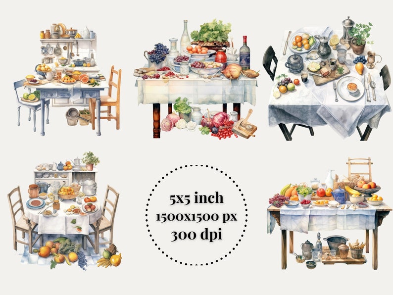 Kitchen Table Watercolor Clipart Bundle Culinary Free - Etsy