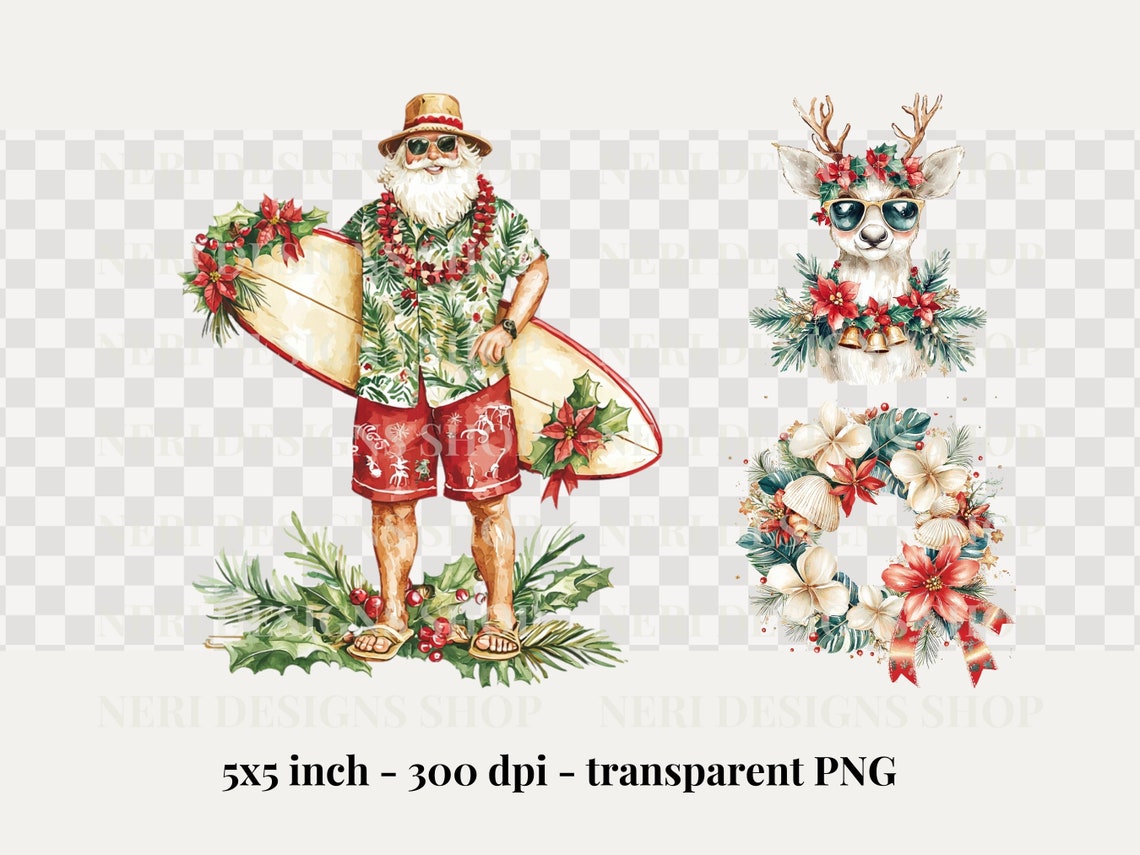 Tropical Christmas Watercolor Clipart, Christmas Beach Camper Free ...