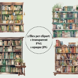 Vintage Bookcase Watercolor Clipart Bundle Bookshelf Free Commercial ...