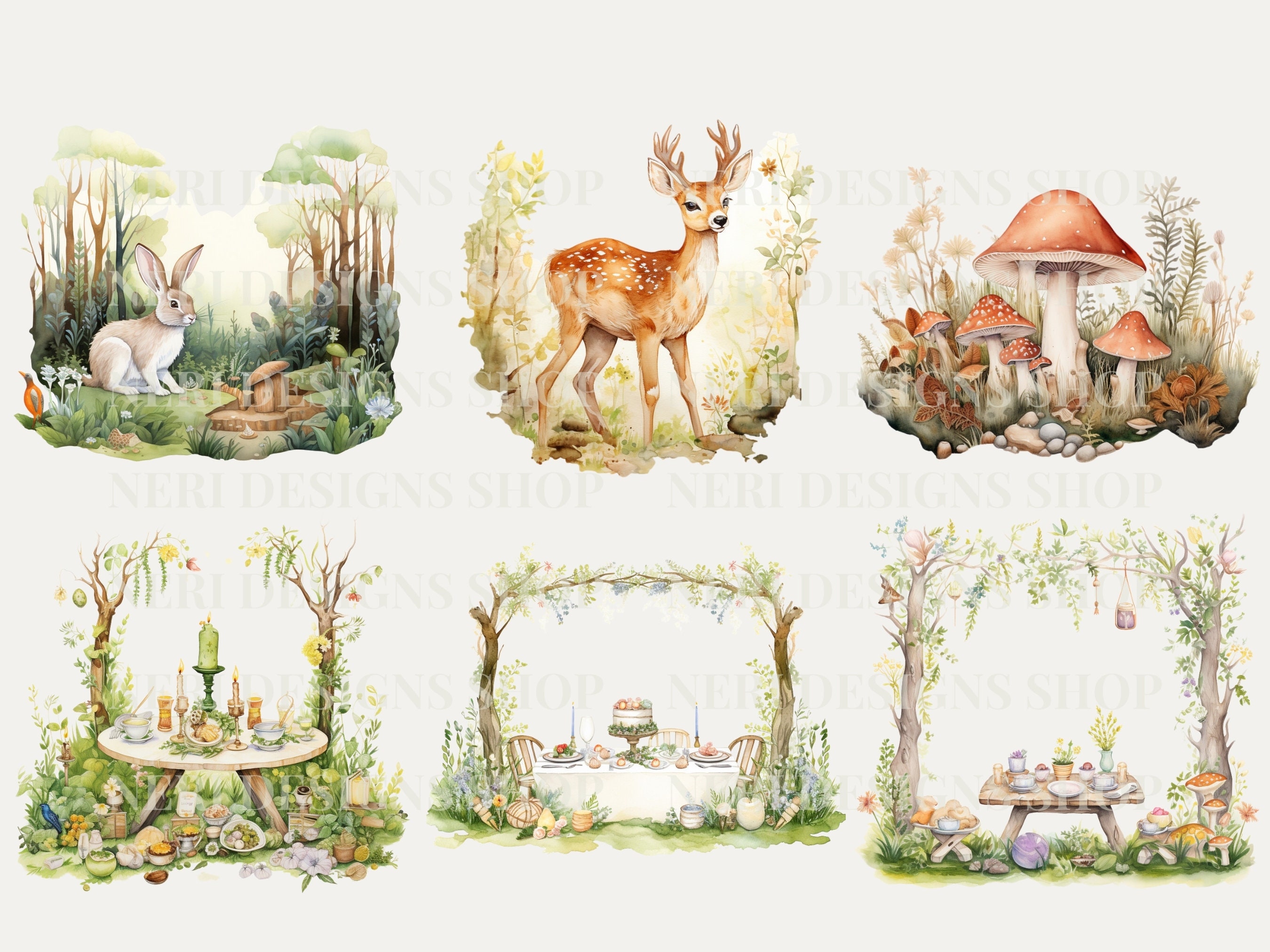 Spring Forest Watercolor Clipart Set Woodland Animal Free Commercial ...