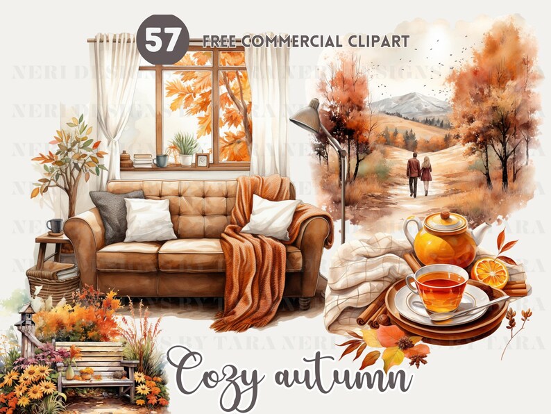 Cozy Fall Season Watercolor Clipart Bundle Autumn Garden - Etsy