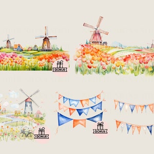 Netherlands Watercolor Clipart Bundle, Dutch Colored Townhouse Free ...