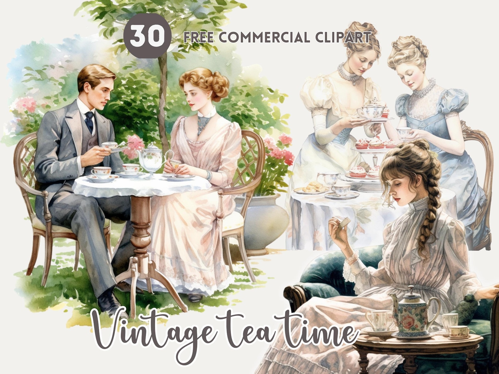 Vintage Tea Time Watercolor Clipart Bundle Classic Tea Lovers - Etsy