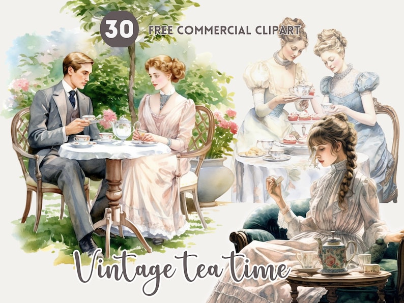 Vintage Tea Time Watercolor Clipart Bundle Classic Tea Lovers - Etsy