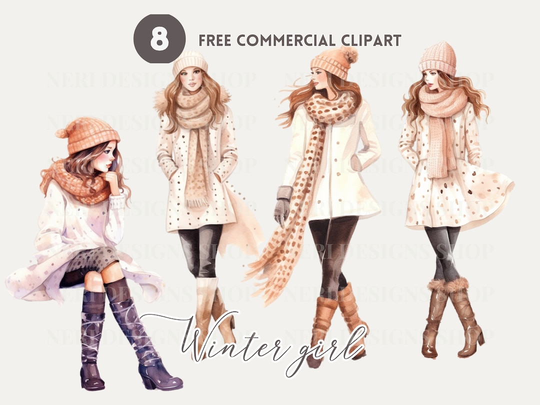 Winter Girl Watercolor Clipart, Cozy Winter Character Free Commercial ...