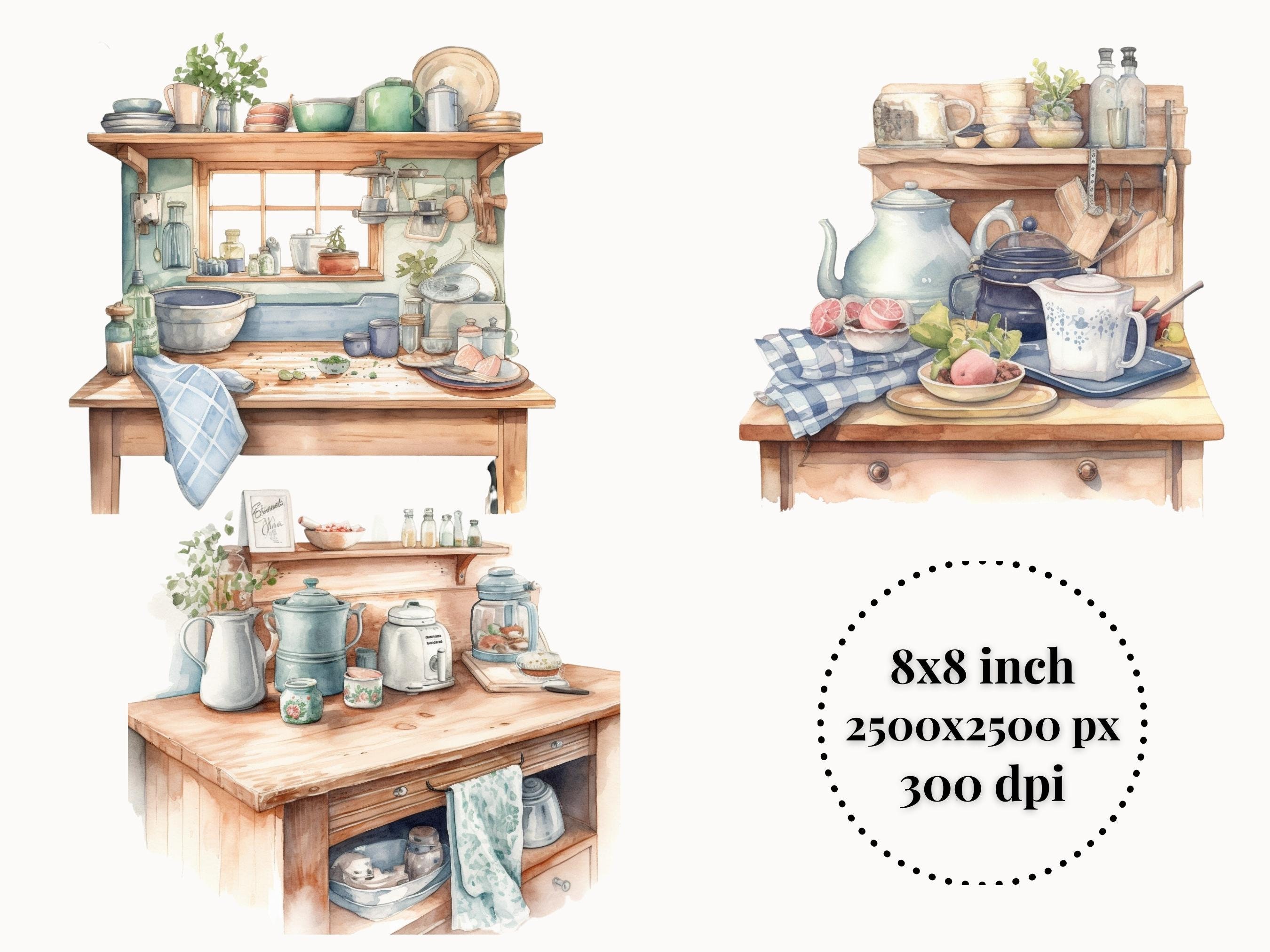 Cozy Kitchen Watercolor Clipart Bundle Free Commercial - Etsy