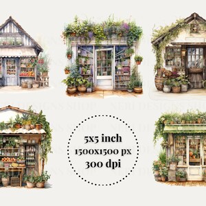 Rustic Storefront Watercolor Clipart Bundle, Countryside Store Facade ...