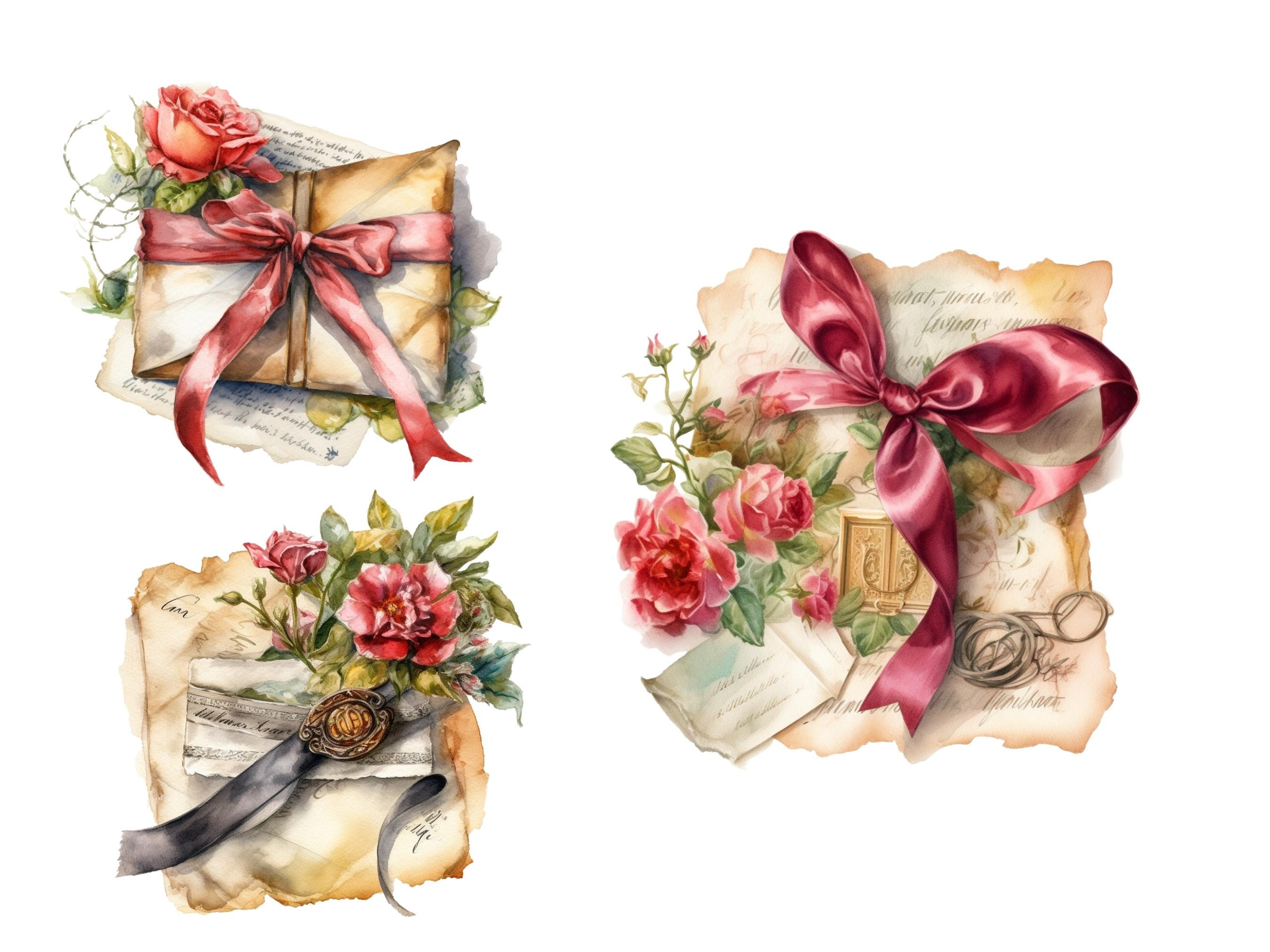 Vintage Correspondence Watercolor Clipart Bundle Retro Letter Free ...