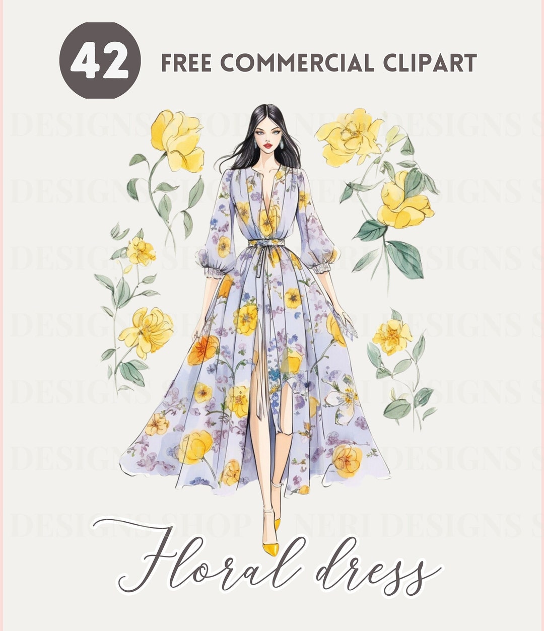 Floral Dress Fashion Watercolor Clipart, Feminine Lady Style Free ...