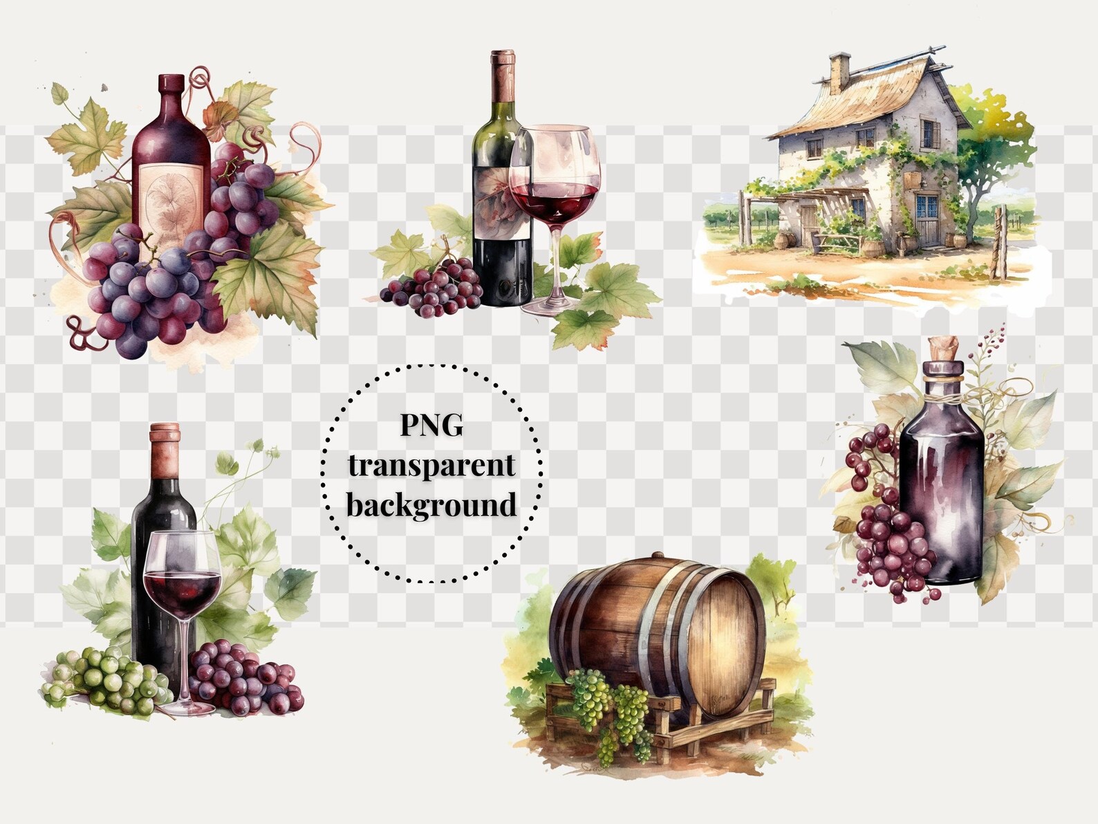 Wine and Vines Watercolor Clipart Bundle Wine Bottle Free - Etsy