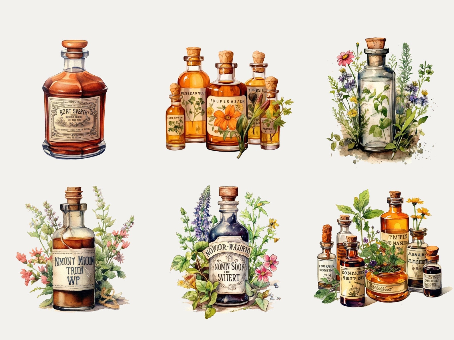 Vintage Medicine Bottles Watercolor Clipart Bundle, Vintage Pharmacy ...