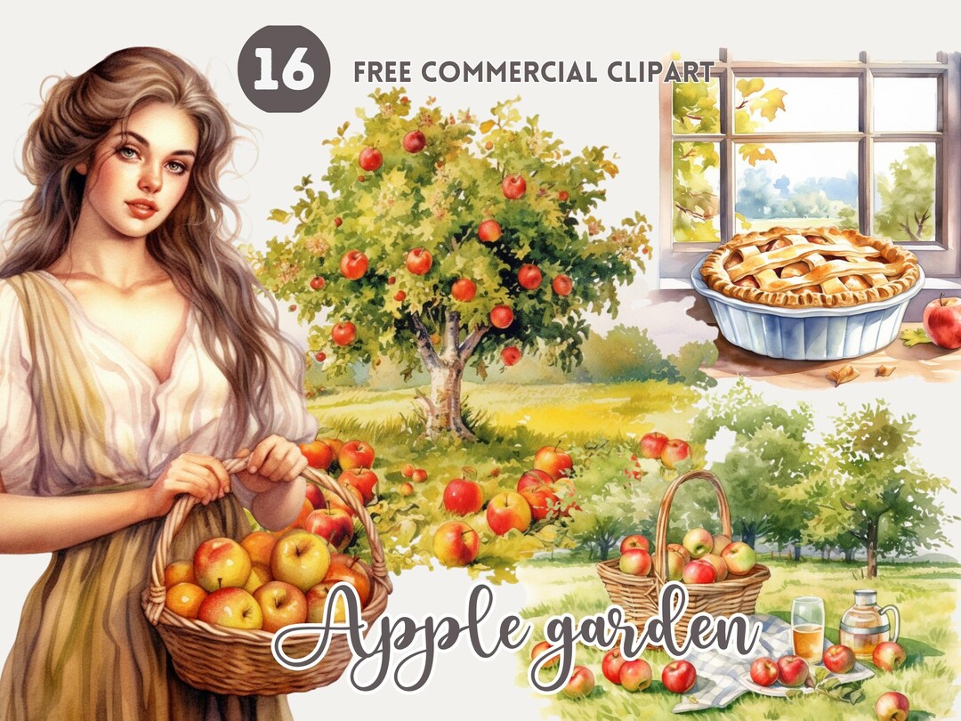 Apple Orchard Watercolor Clipart Bundle Apple Garden Free Commercial ...
