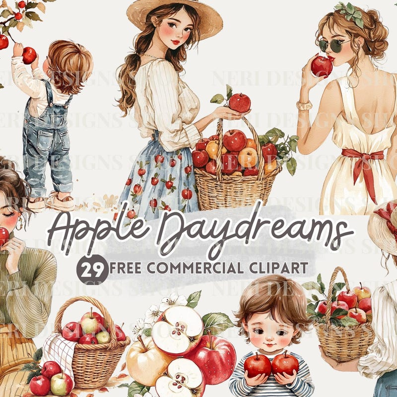 Apple Basket Clipart - Etsy